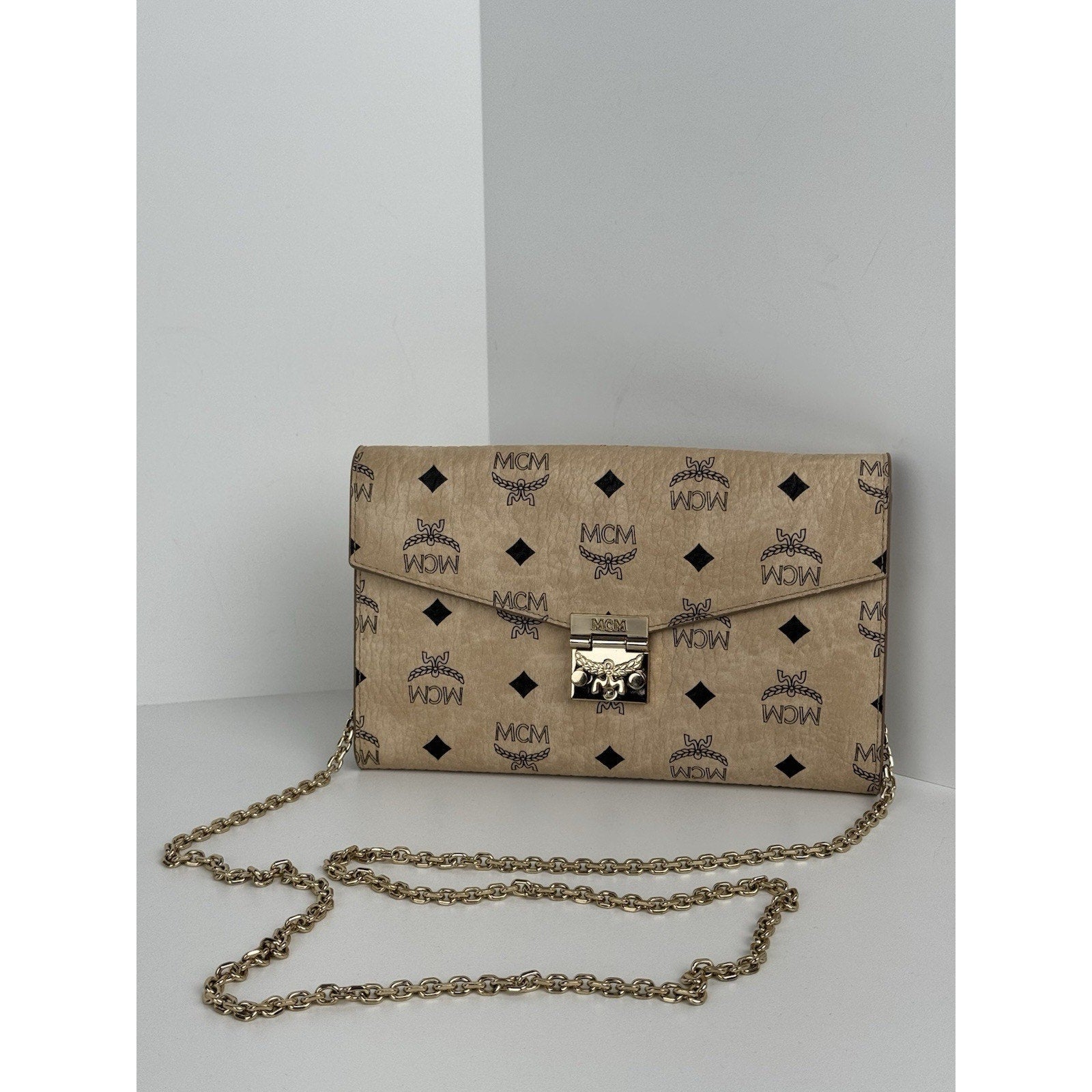 MCM Tracy Wallet on Chain Beige Crossbody Bag Gold Hardware – TheBuyShop