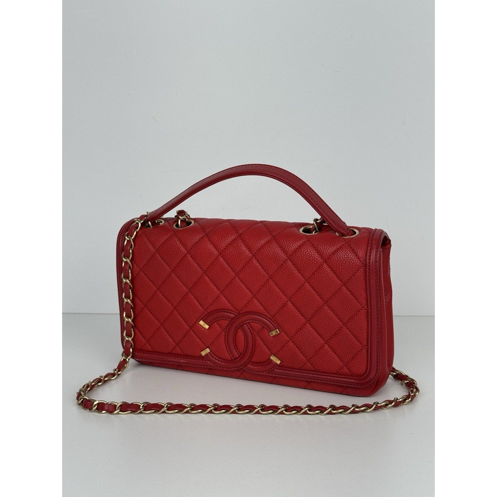 Chanel Small CC Filigree Flap Bag in Red Caviar Leather (2016-2017) C ...